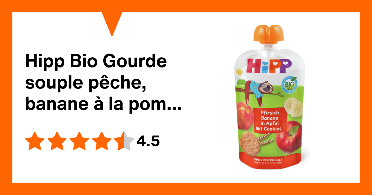 Hipp Bio Gourde souple pêche, banane à la pomme avec cookies Dès 1 an ...